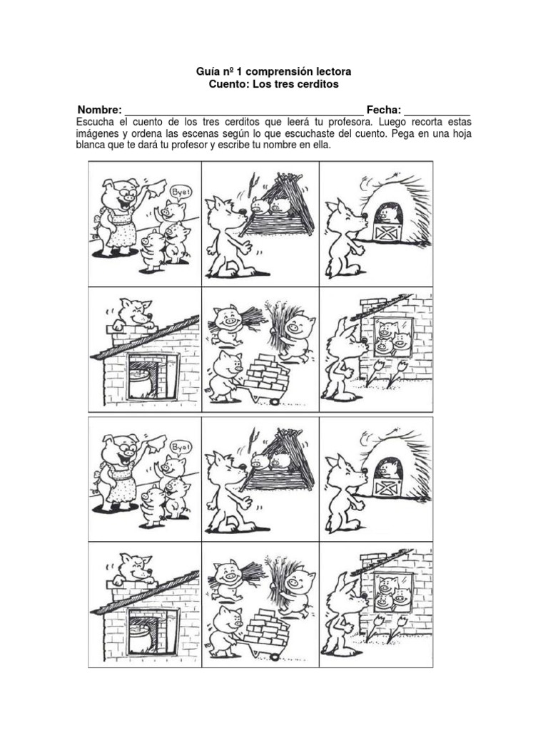Guía de comprensión lectora para el cuento clásico "Los tres cerditos | PDF