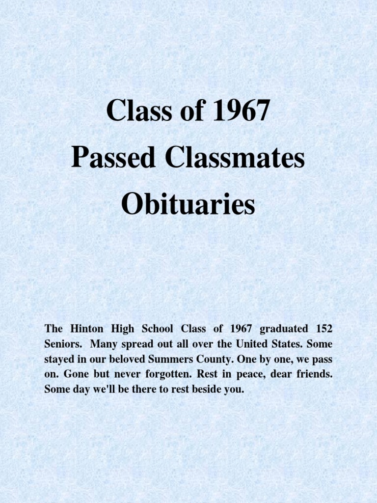 Hinton High School Class of 1967 Obituaries | PDF | Funeral
