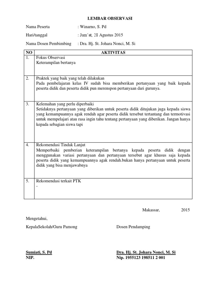 Lembar Observasi Dan FGD 1 | PDF