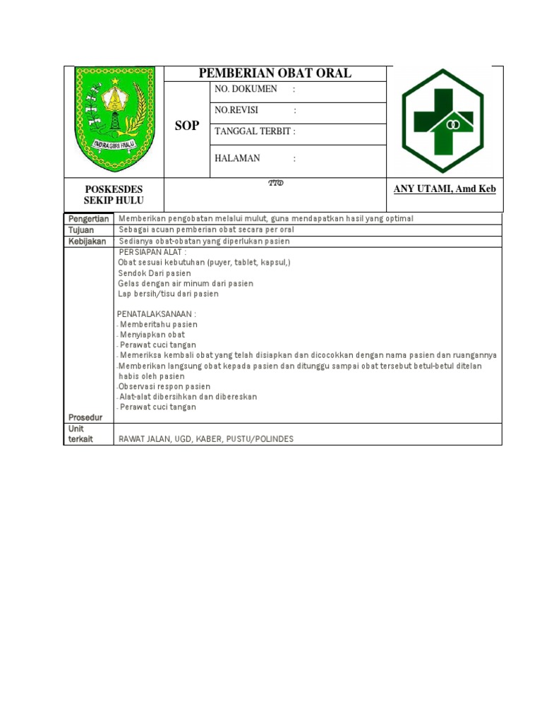 Sop Pemberian Obat Oral | PDF