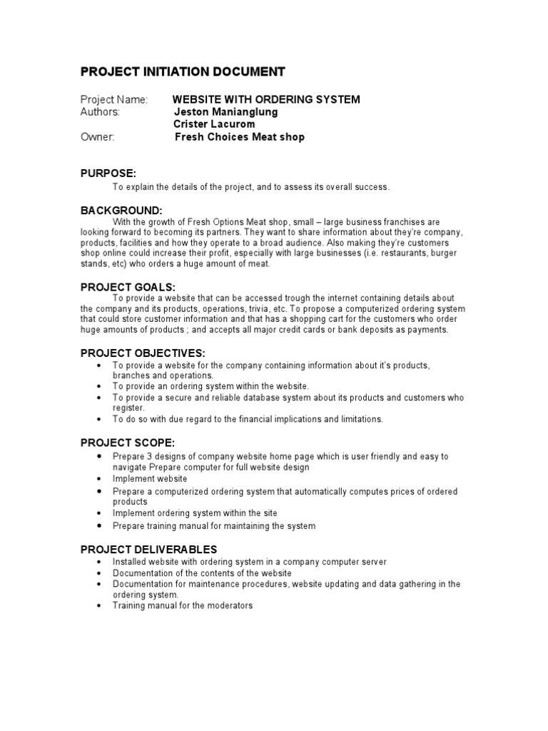 Project Initiation Document | PDF | Websites | Retail