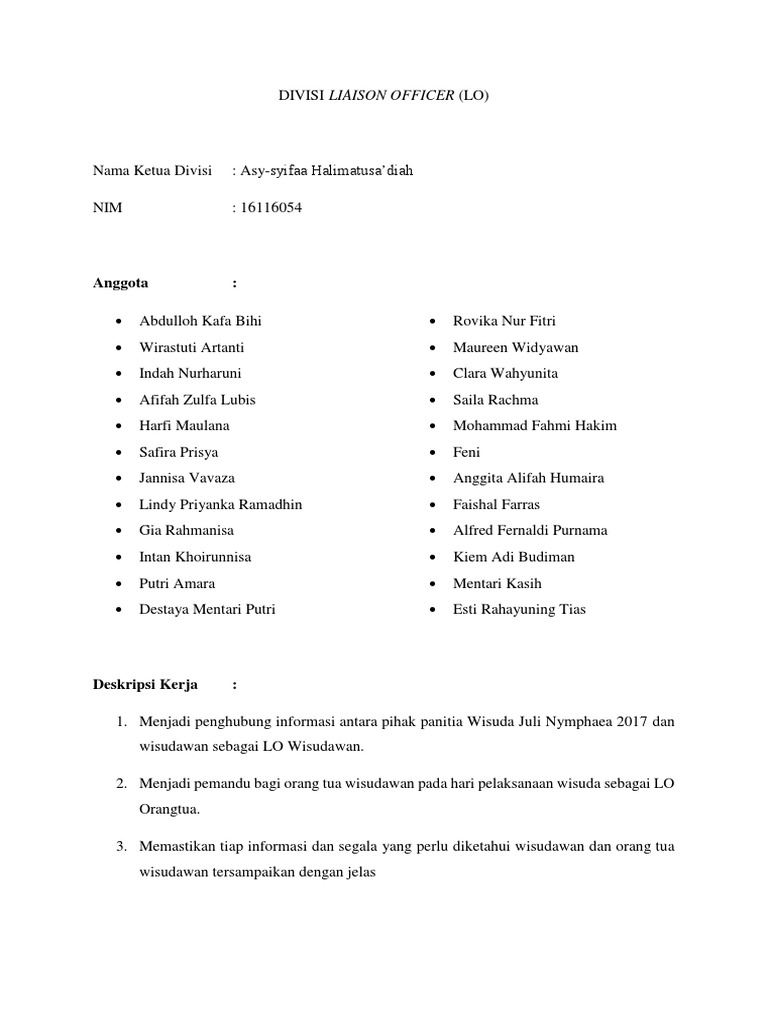 LPJ Divisi Liaison Officer | PDF