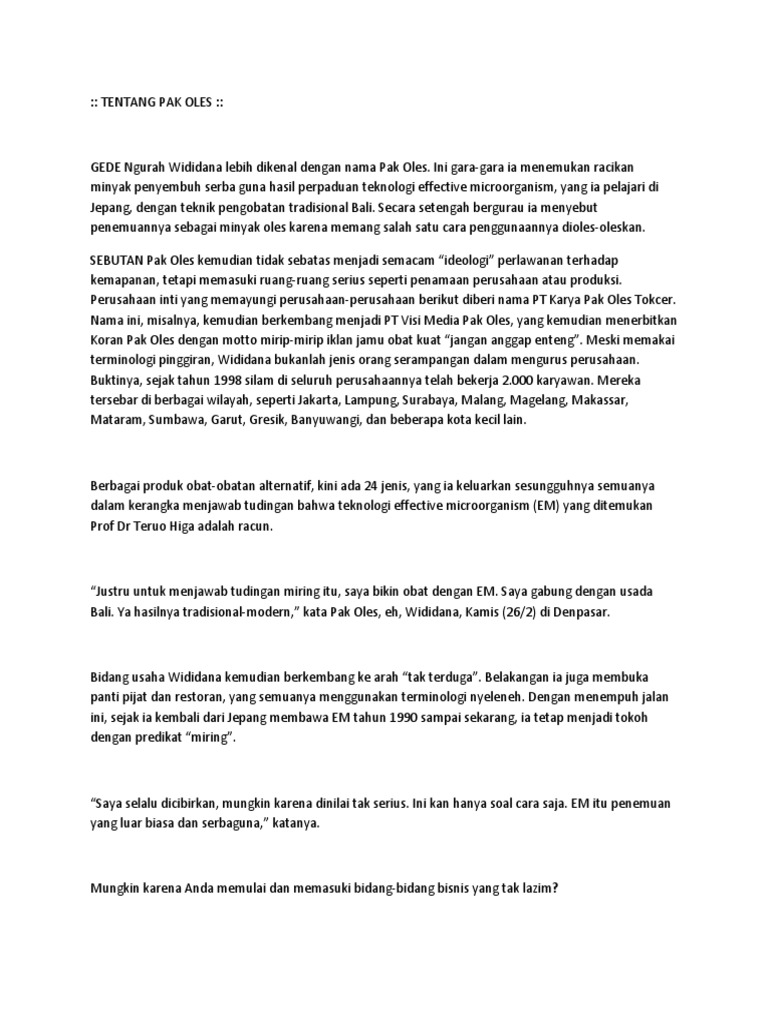 Tentang Pak Oles | PDF