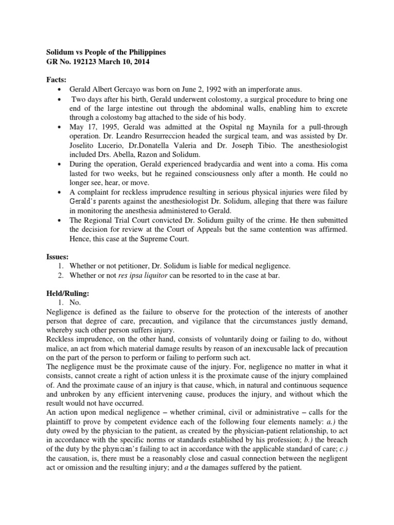 Solidum Vs People of The Philippines | PDF | Negligence | Standard Of Care