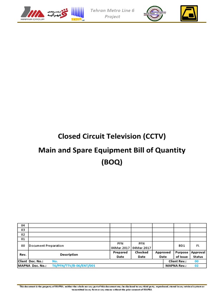 T6-CCTV-Main and Spare Equipment Bill of Quantity (Rev.00.02) | PDF ...