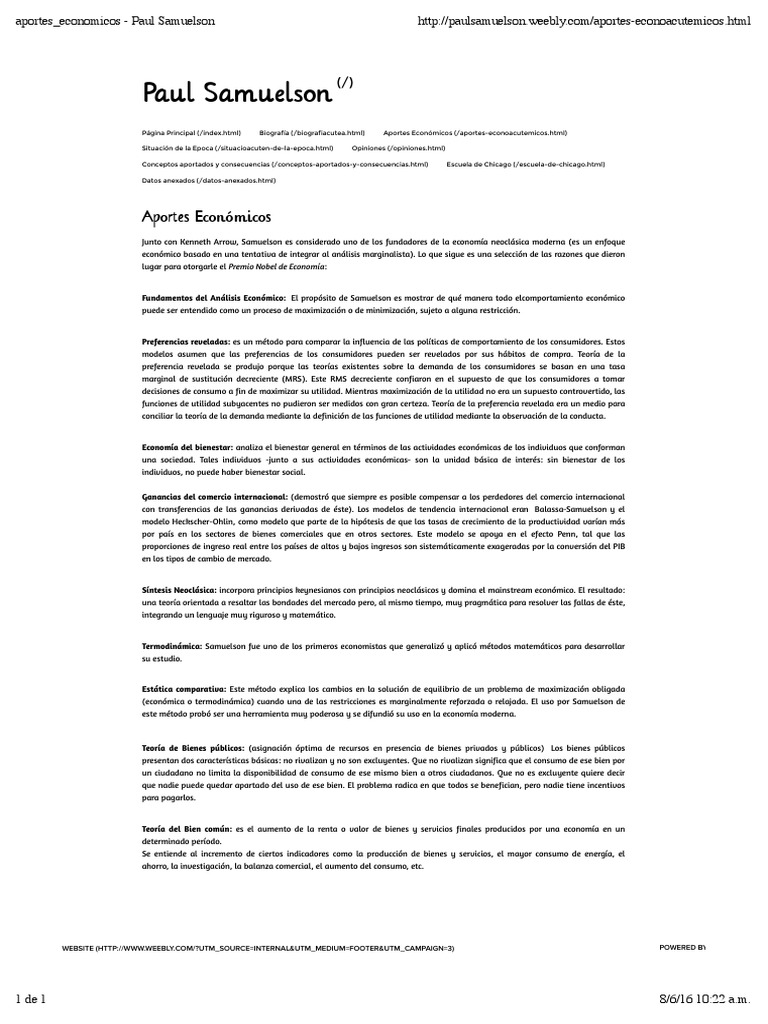 Aportes - Economicos - Paul Samuelson | PDF | Economía neoclásica ...