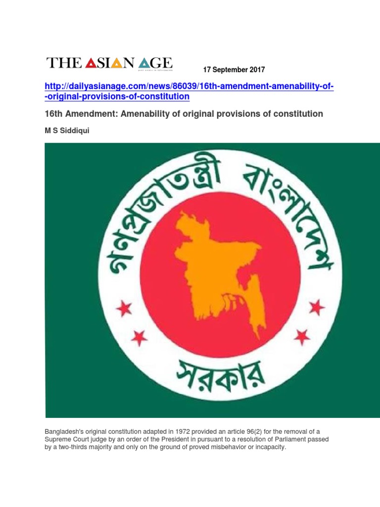 16th Amendment Amenability of Original Provisions of Constitution | PDF ...