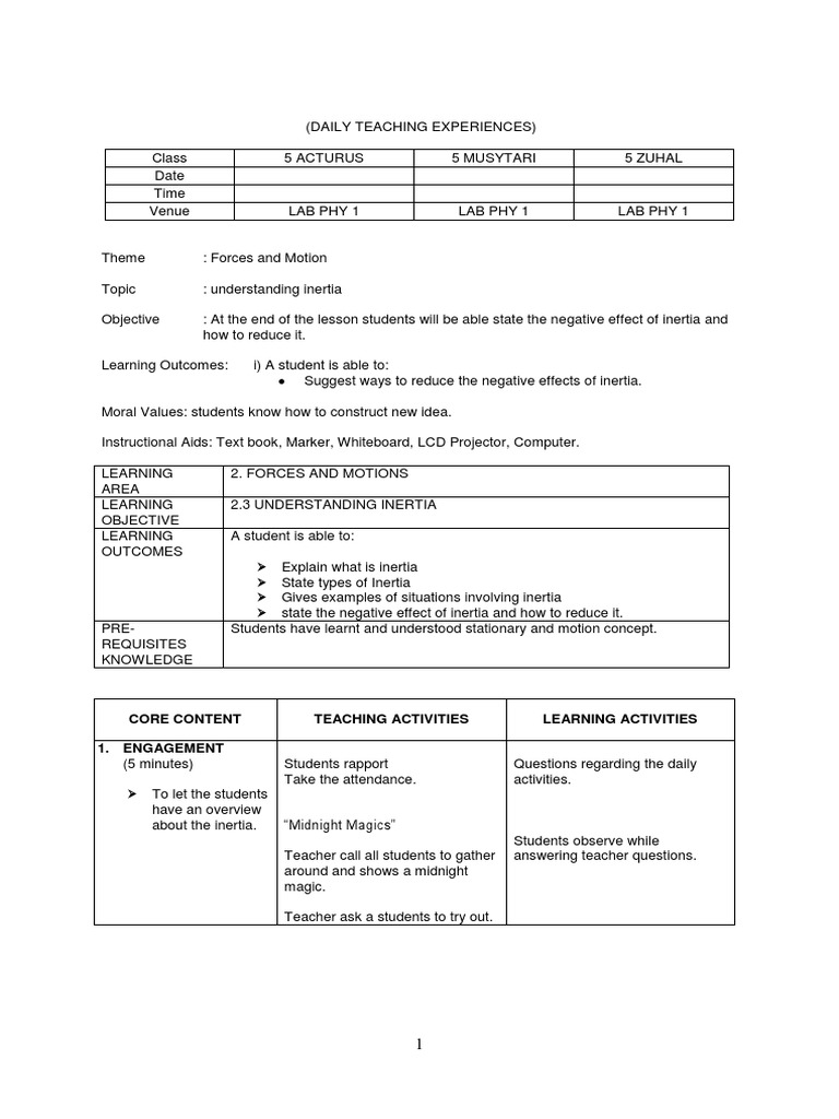 Dte Inertia | PDF | Inertia | Lesson Plan