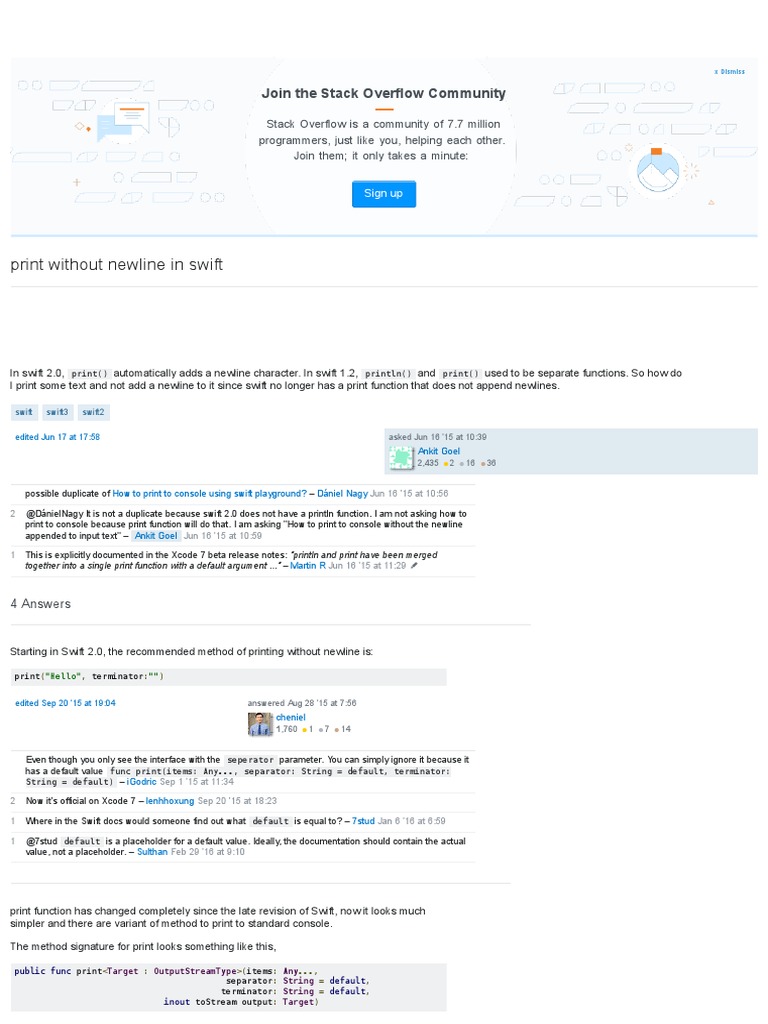 Swift3 - Print Without Newline in Swift - Stack Overflow | PDF | Parameter (Computer Programming ...