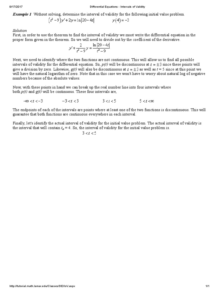 Differential Equations - Intervals of Validity | PDF | Computers