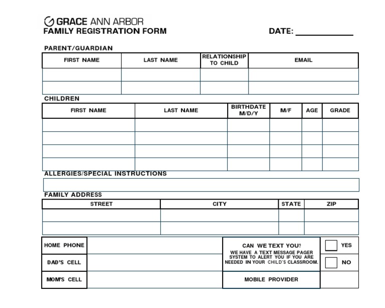 Family Registration Form Date:: Parent/Guardian | PDF