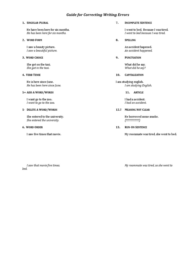 Writing Error Correction Guide | PDF