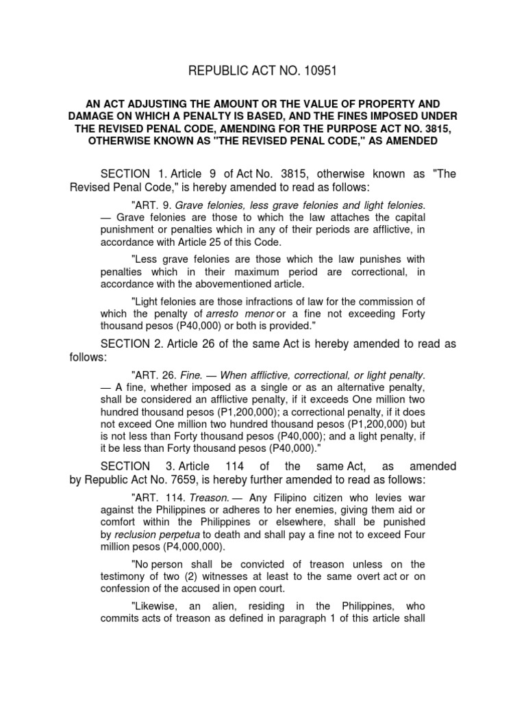 Republic Act No. 10951: Grave Felonies, Less Grave Felonies and Light ...