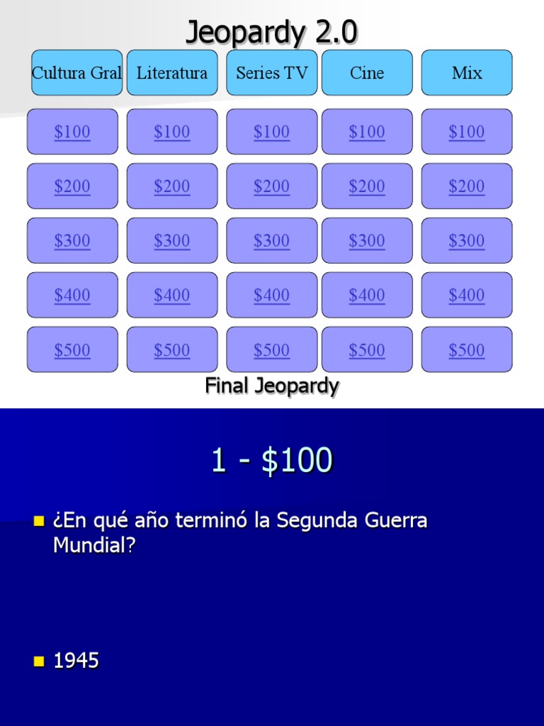 Jeopardy: Cultura General y Más | PDF | Amigos | Entretenimiento (general)