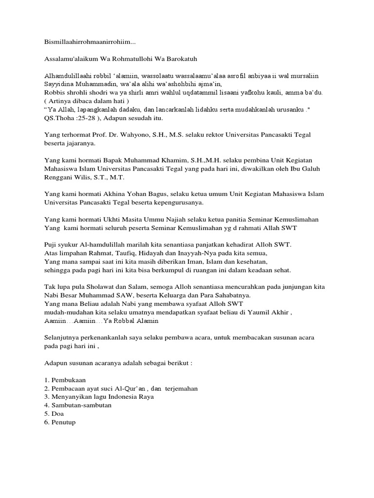 Teks MC Pembukaan | PDF