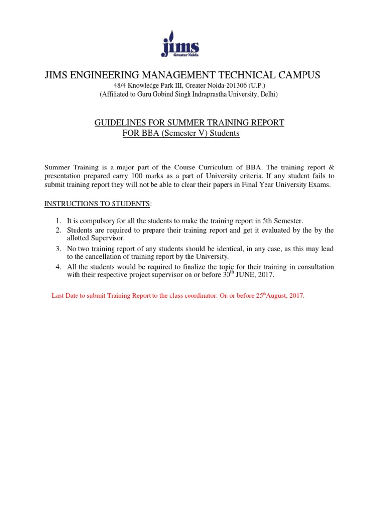 Guidelines For Summer Training Report PDF | PDF