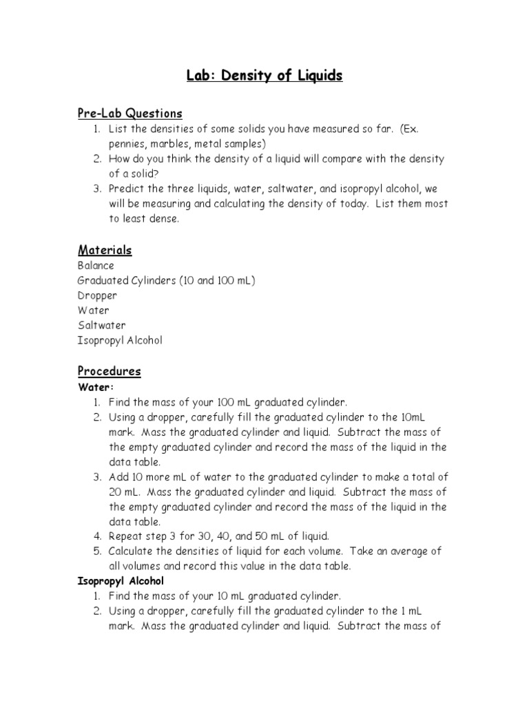 Density of Liquids | PDF | Density | Liquids