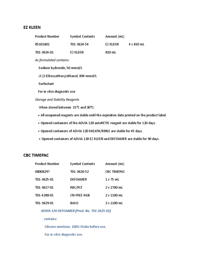 Advia 2120 Reagent Insert | PDF | Atoms | Materials