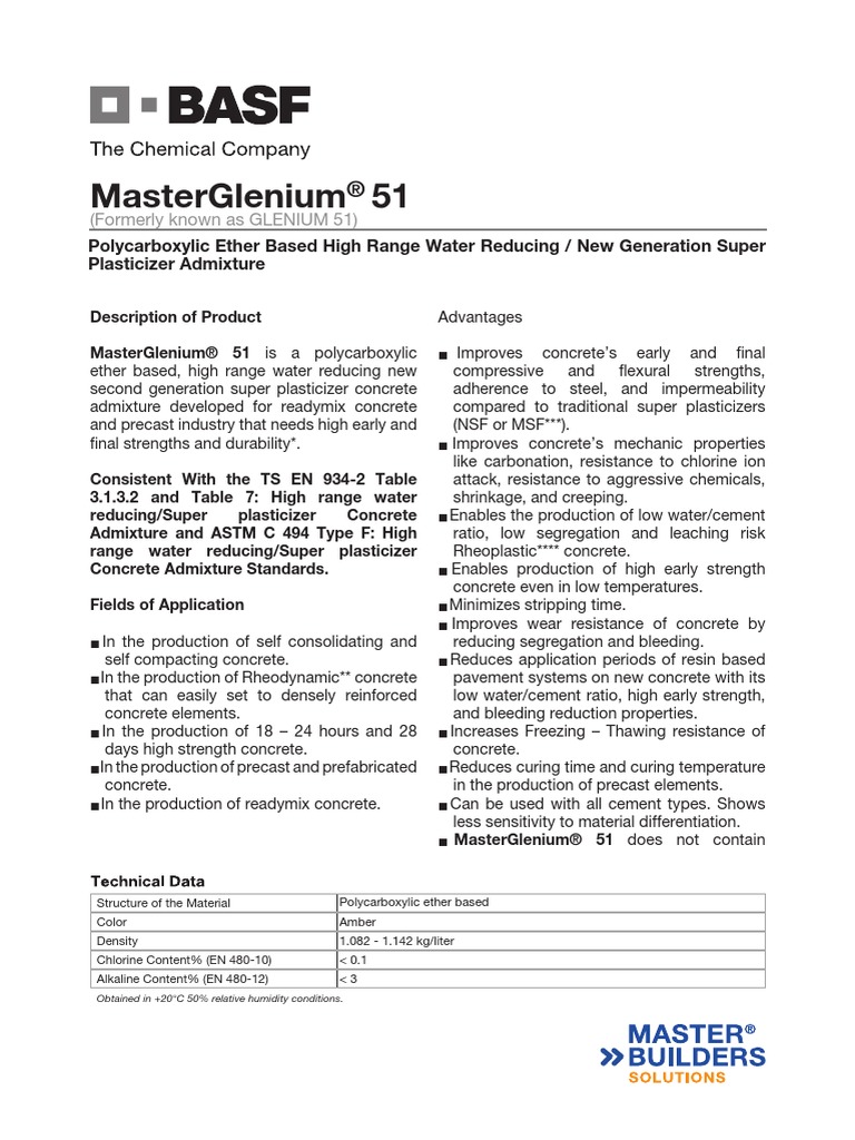 MasterGlenium® 51 | PDF | Concrete | Cement
