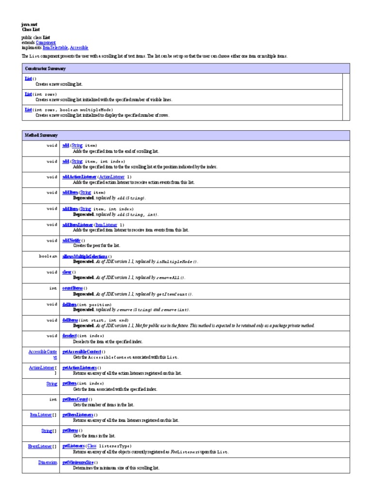 Component Itemselectable Accessible Java Awt Class List Pdf Method Computer Programming