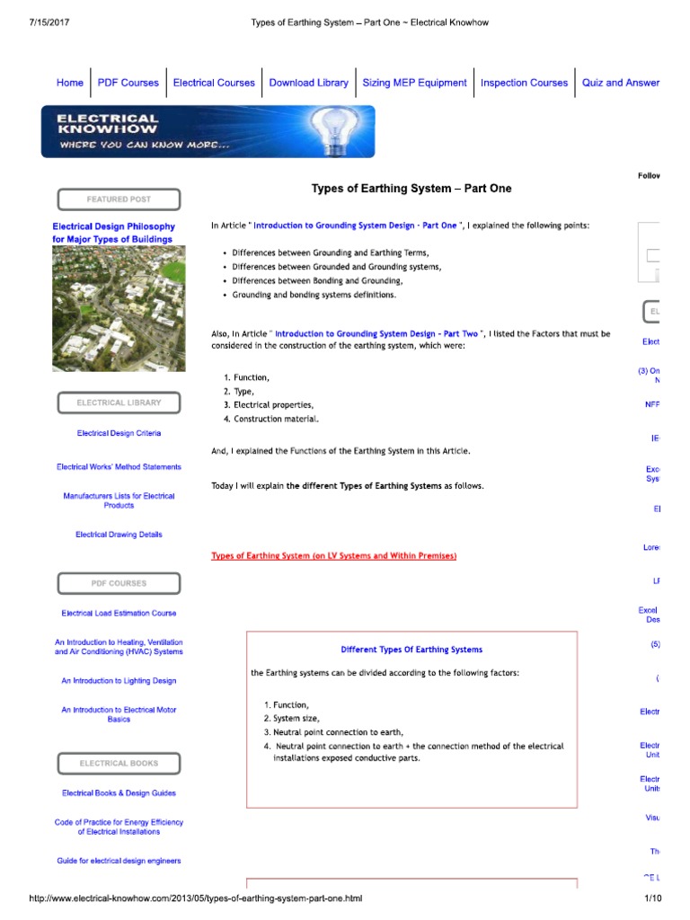 Types of Earthing System - Part One PDF | PDF
