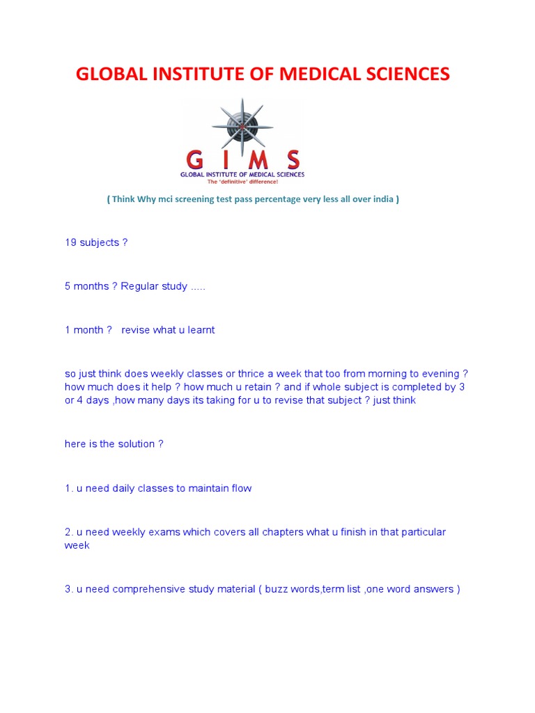 MCI Exam Success: Daily Classes & Tests | PDF | Career & Growth