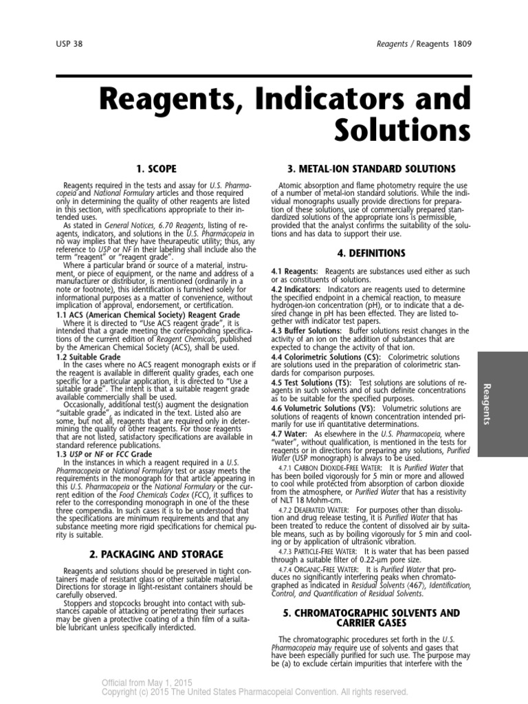Reagents, Indicators, and Solutions | PDF | Distillation | Ph