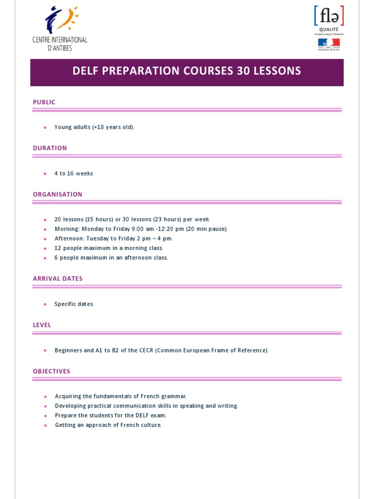 Delf Preparation Courses 30 Lessons: Public | PDF