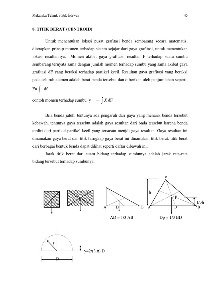 Mekanika Teknik - Titik Berat Centroid PDF | PDF | Metode & Bahan Ajar