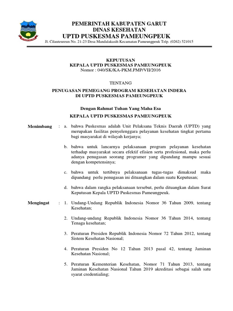 40 SK Pelaksana Program Kesehatan Indera | PDF