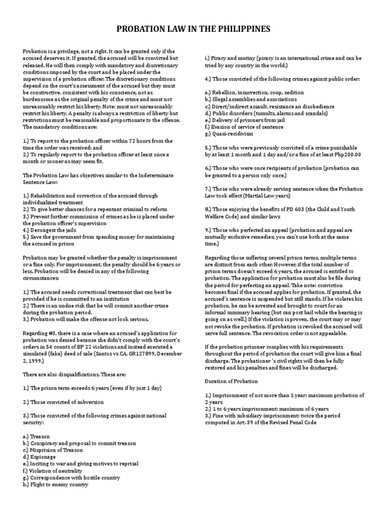 Probation Law in The Philippines | PDF | Probation | Prison
