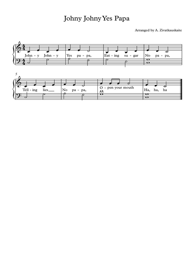 Johny Johny Yes Papa - Easy Piano | PDF | Entertainment