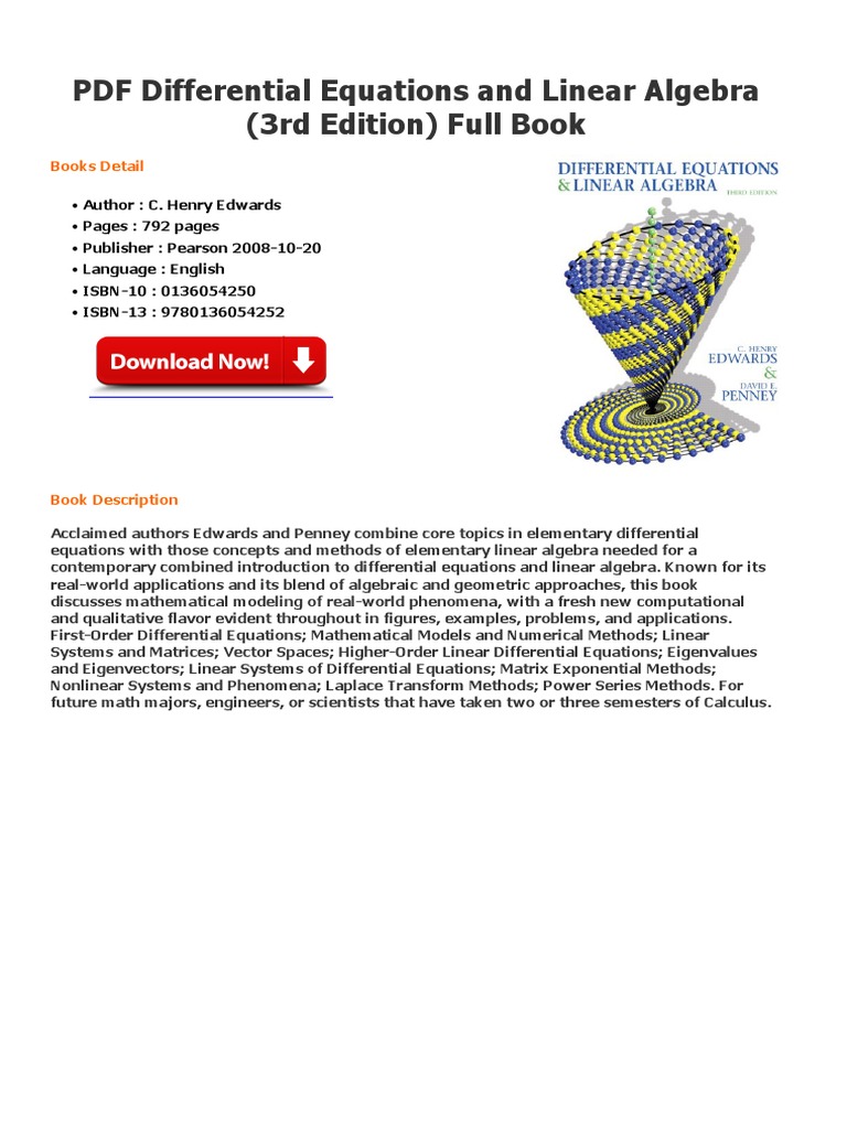 PDF Differential Equations and Linear Algebra (3rd Edition) Full Book ...