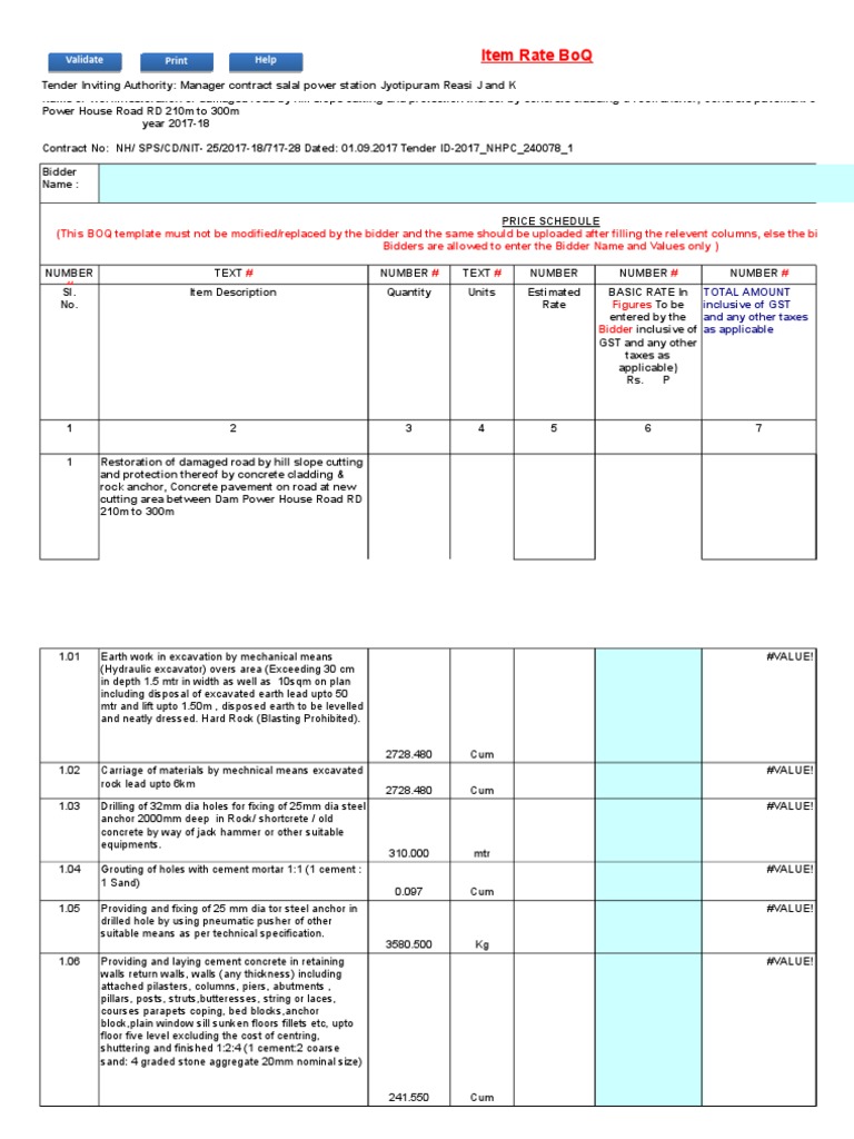 Item Rate Boq: Validate Print Help | PDF | Concrete | Building Materials