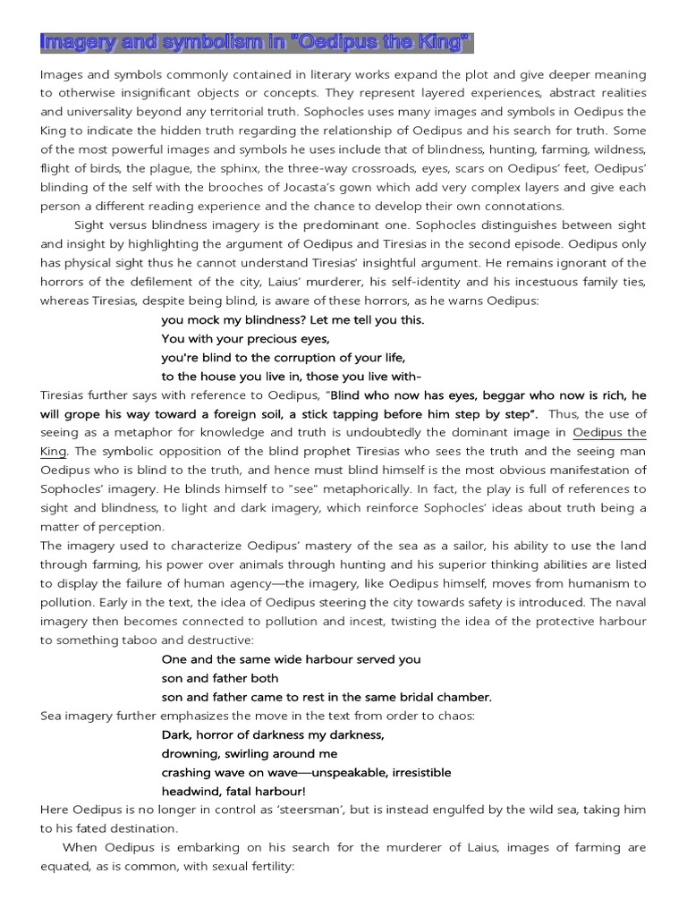 Images and Symbols in Oedipus The King | PDF | Science | Philosophical ...