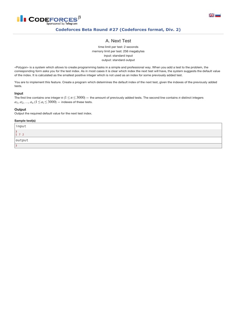 Codeforces Beta Round 27 Codeforces Format Div 2 Pdf Sequence