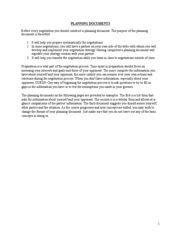 Sample Planning Documents | PDF | Negotiation | Behavioural Sciences