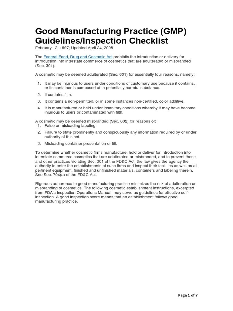 FDA GMP Guidelines | Federal Food | Food And Drug Administration