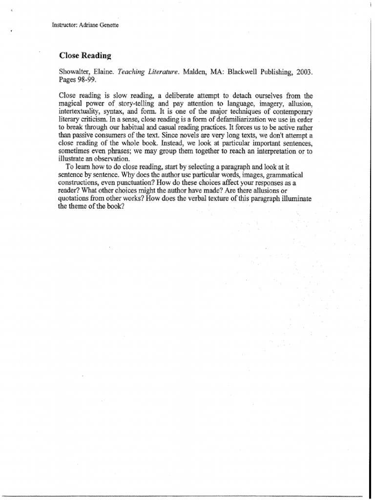 Close Reading Handout | PDF