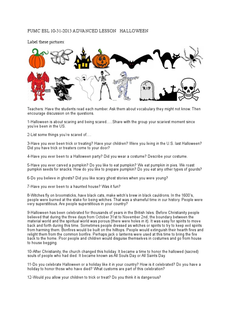 Advanced ESL Halloween Lesson Plan | PDF | Halloween | Trick Or Treating