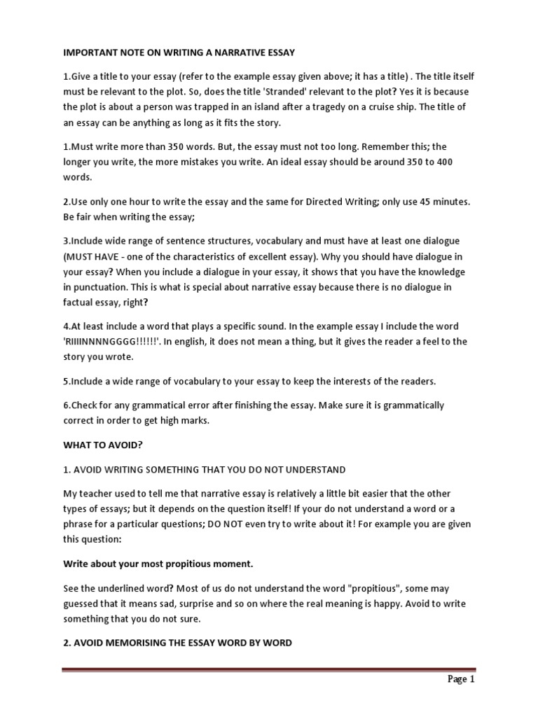 Important Note on Writing a Narrative Essay | Essays | Narrative