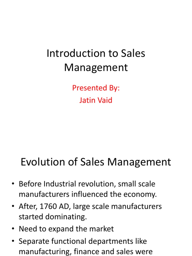Introduction To Sales Management: Presented By: Jatin Vaid | PDF ...