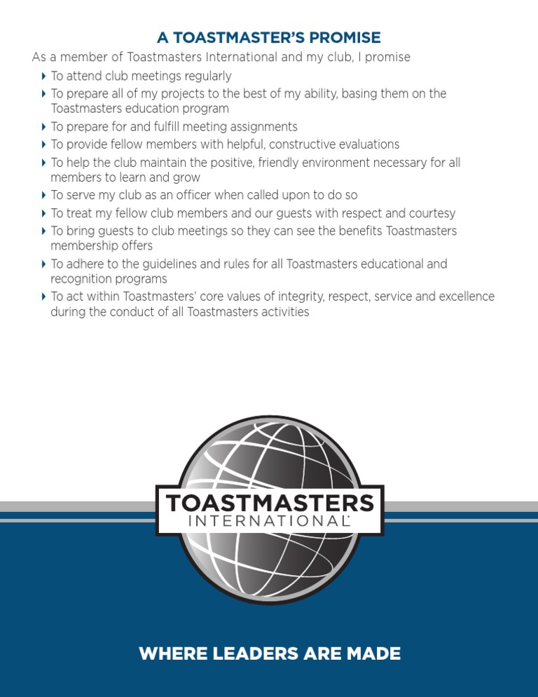 402 A Toastmasters Promise | PDF | Career & Growth | Sports & Recreation