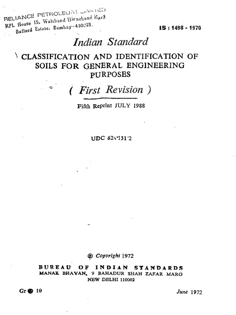 Is 1498-1970 Soil Classification | PDF