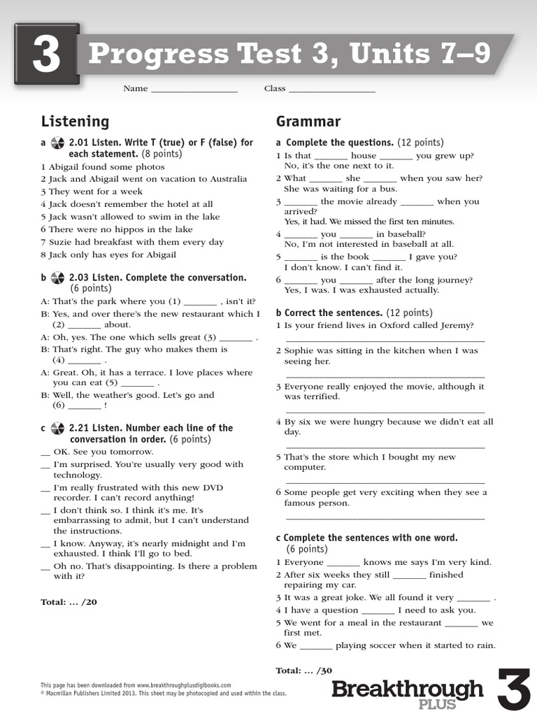 Progress Test 3 | PDF | Leisure