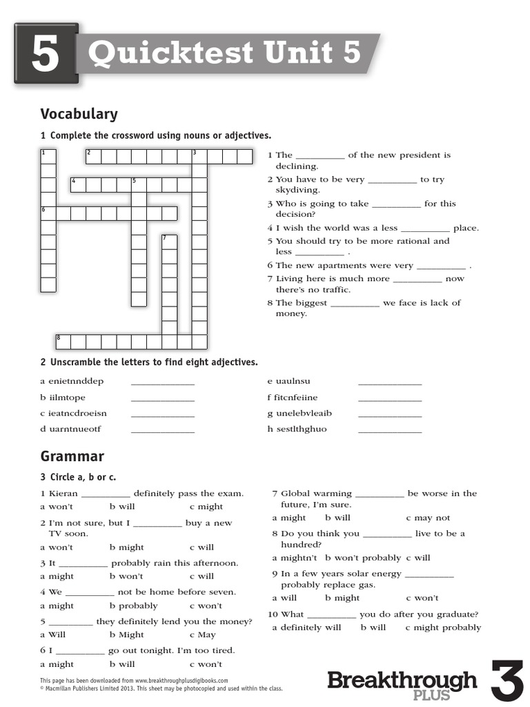 Quick Test Unit 5 | PDF | Linguistic Morphology | Syntactic Relationships