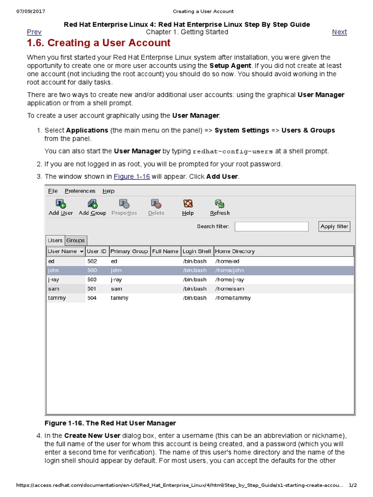 1.6. Creating A User Account: Red Hat Enterprise Linux 4: Red Hat Enterprise Linux Step by Step ...