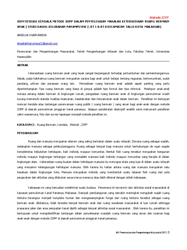 Identifikasi Kendala Metode Zopp Dalam Penyelesaian Masalah ...