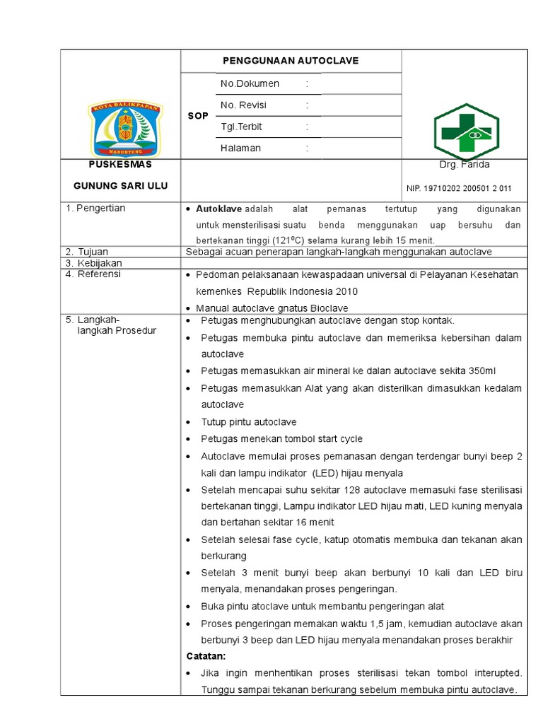 SOP Penggunaan Autoclave | PDF