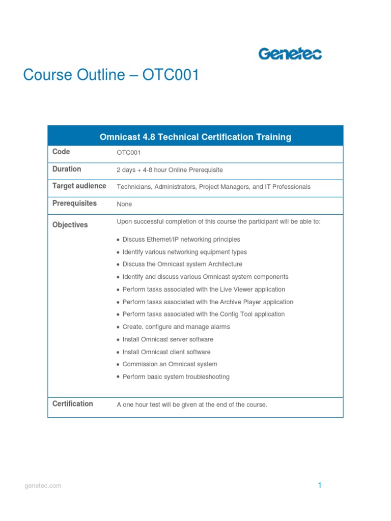 Genetec TrainingOutline OTC 001 4.8 | PDF | Troubleshooting | Computer ...